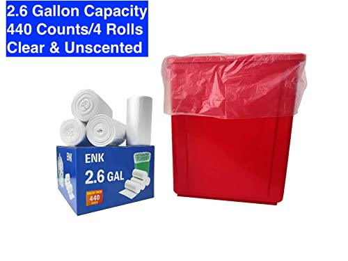 440 Counts 2.6 Gallon Trash Bags ENK Clear Small Trash Bags Bathroom Trash Bags Wastebasket Trash Bin Liners Small Garbage Bags for Home Kitchen and Office, fit 2-2.6 Gallon,10 Liter Trash Bins