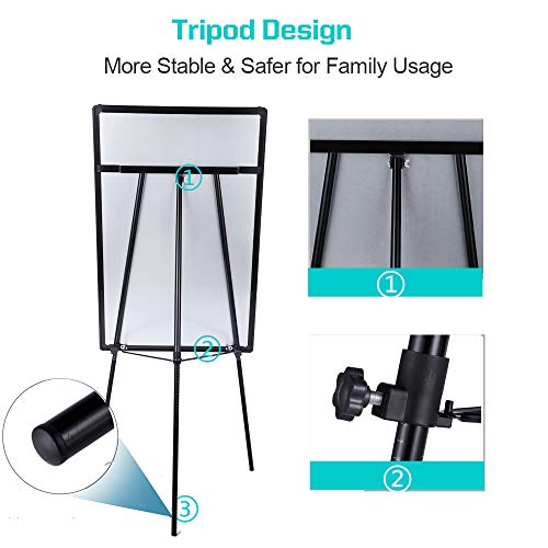 DexBoard Dry Erase Easel 24" x 36"|Height Adjustable Magnetic White Board Easel with Tripod Stand|Office Presentation Board w/Flipchart Pad, Magnets & Eraser, Black
