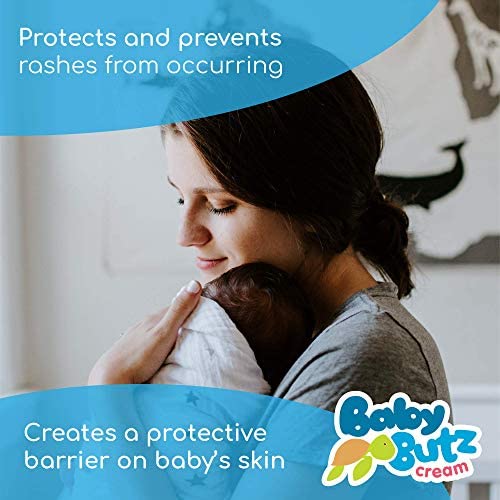 Baby Butz Diaper Rash Cream, 100% Natural Zinc Oxide Maximum Strength Butt Paste, Barrier Baby Cream to Help, Relieve & Prevent Diaper Rash, Hypoallergenic, Ointment for Newborns, Infants- 4oz