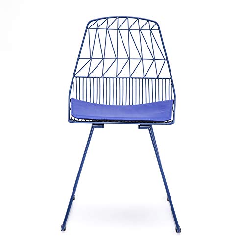 AC Pacific Metal Dining Chairs with Faux Leather Seat Pad, Modern Stackable Indoor Outdoor Stool for Kitchen, Patio, Bistro and Bar, Set of 2, Matte Dark Blue