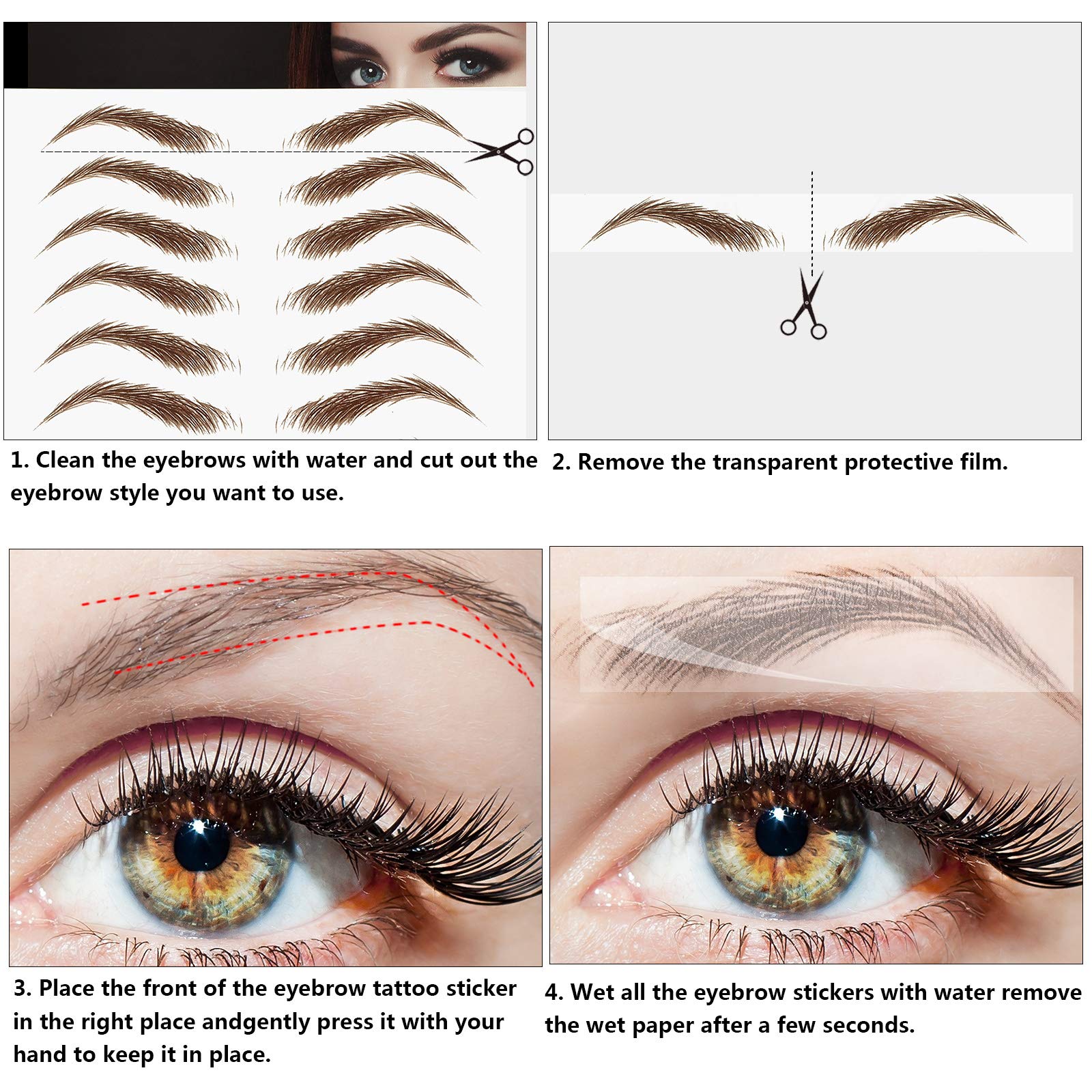 18 Sheets 180 Pairs Eyebrow Tattoo Stickers 4D Hair Like Authentic Waterproof Peel off Eyebrow Grooming Shaping Makeup Sticker for Women Girls (Brown)