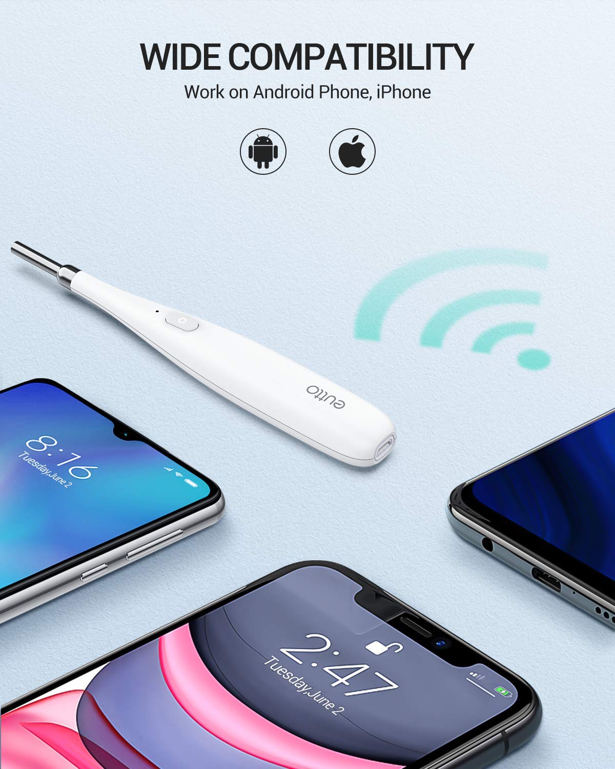 eutto Wireless Otoscope with Gyroscope, 0.15in Probe HD Ear Camera, 6 LED Lights, Ear Inspection Camera, Ear Wax Removal Tools, Compatible with iPhone and Android