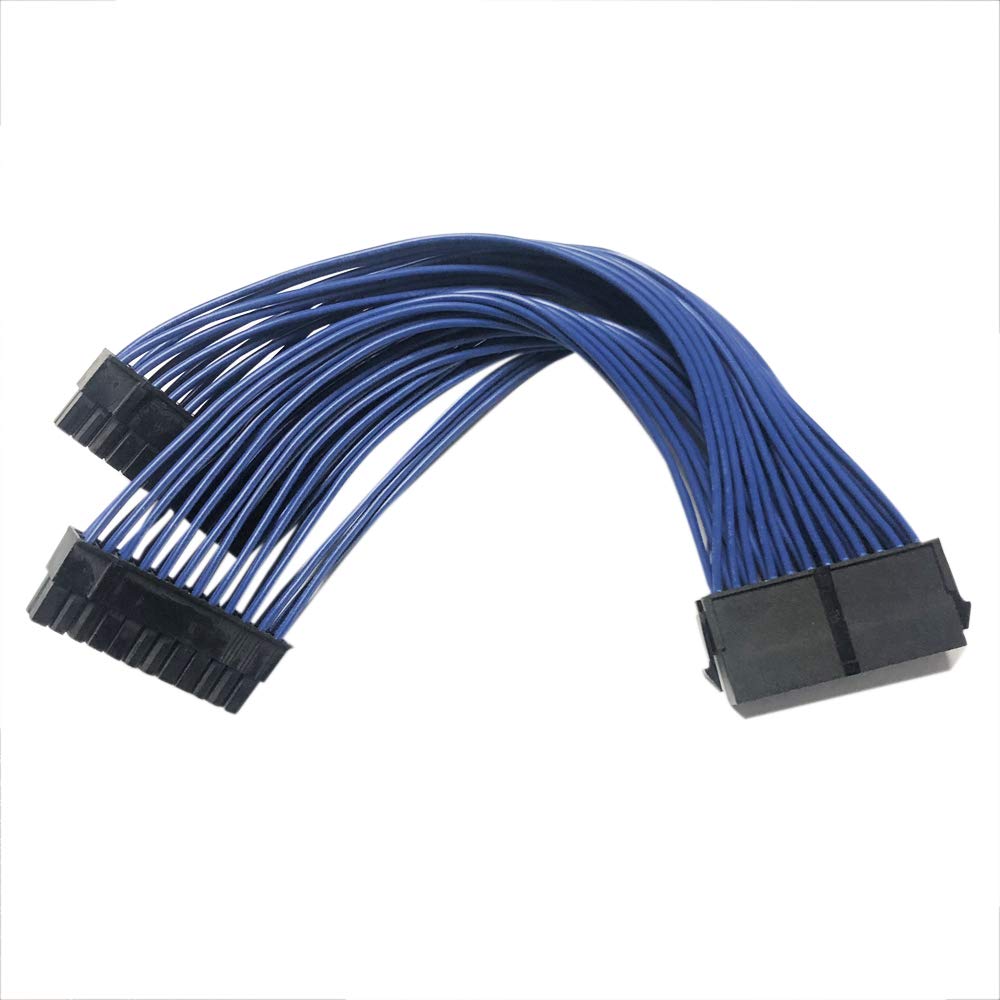 GinTai Power Supply Extension Cable PSU Male to Female Y Splitter Replacement for ATX 24Pin 1 to 2 Port 23.5cm