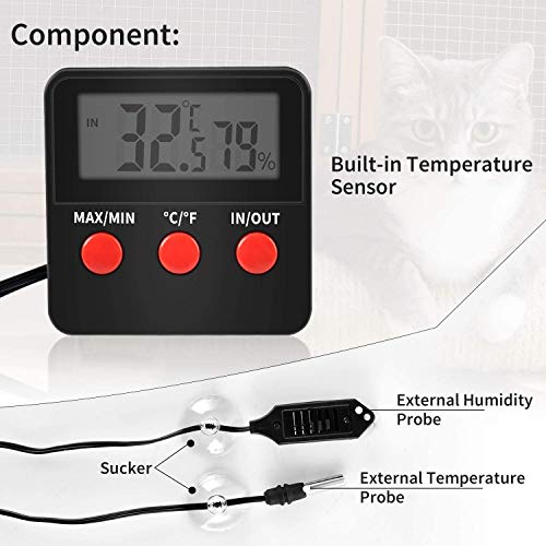 Simple Deluxe 60W Reptile Ceramic Heat Emitter Heat Lamp Bulb No Light Infrared Brooder Heater, Digital Thermometer and Hygrometer with Temp & Humidity Probe for Amphibian Tank/Egg Incubator