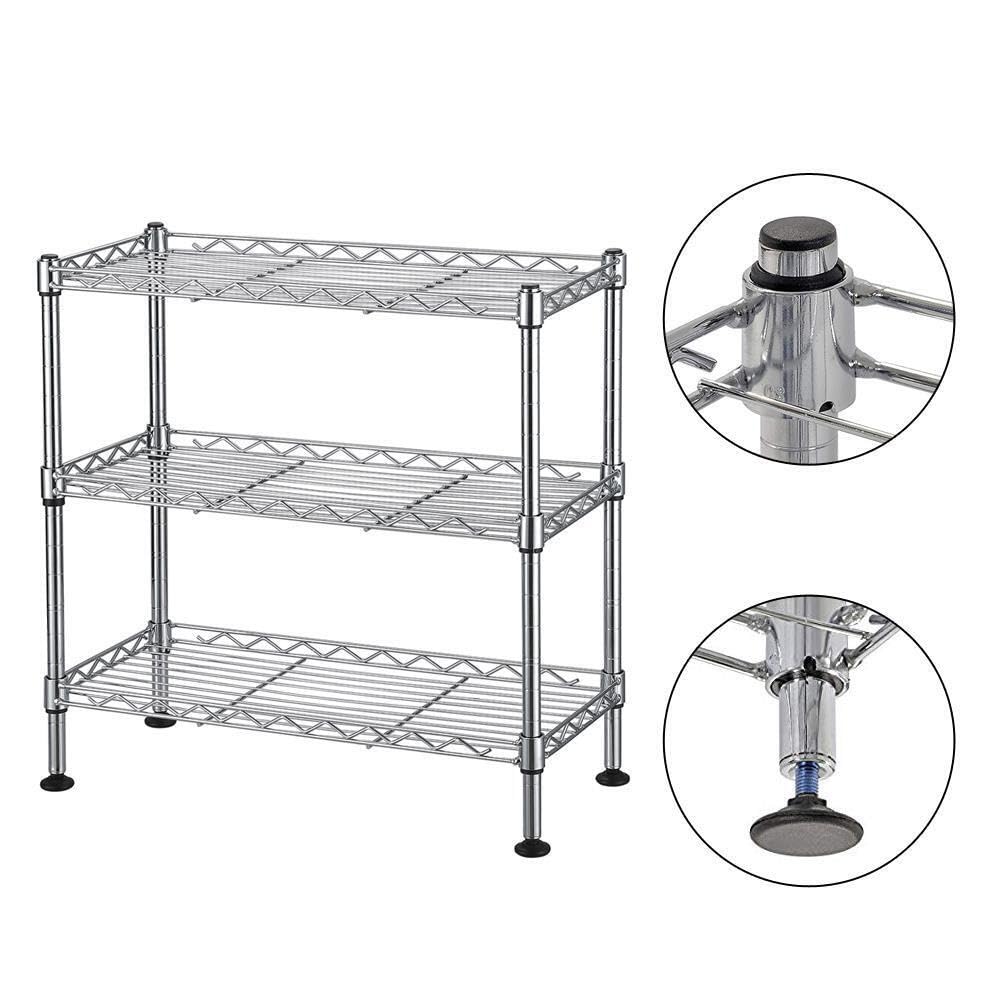3-Tier Adjustable Metal Storage Shelving Unit - Versatile Wire Rack Organizer - Silver Finish