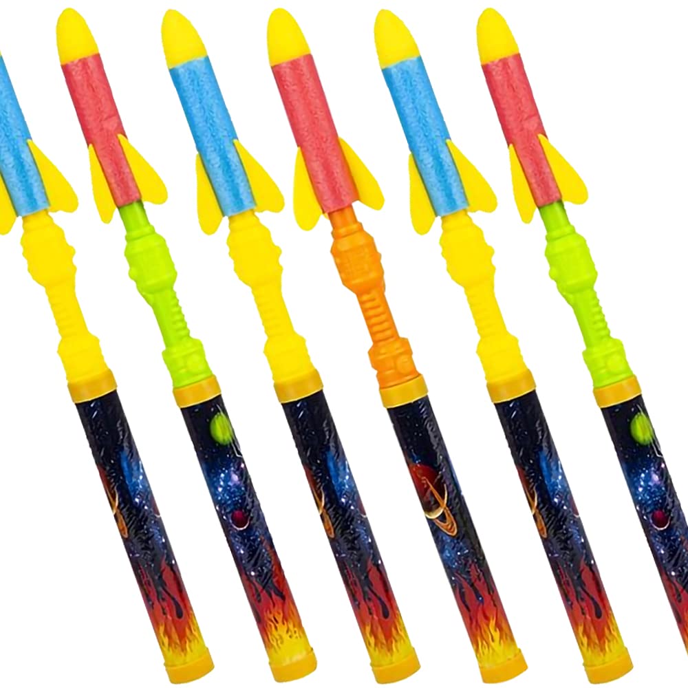 ArtCreativity Rocket Launcher Toys, Set of 6, Launchers with 1 Foam Rocket Each, Fun Flying Toys for Boys and Girls, Unique Outdoor Toys for Kids, Cool Birthday Party Favors for Children, 19 Inches