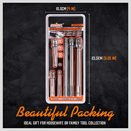 6-Piece Impact Square Drive Socket Adapter Set, 1/4" 3/8" 1/2" Impact Driver Socket Adapter, 1/4 Shank Impact Adapter Set