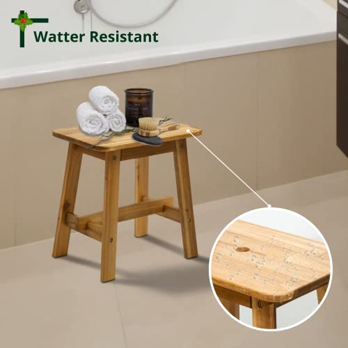 Acacia Wood Stool Rectangle Top Chairs Best Ideas End Tables for Sofas Sub-Stool for Living Room Bedside Strong Weight Capacity Upto 350 LBS, Natural Color