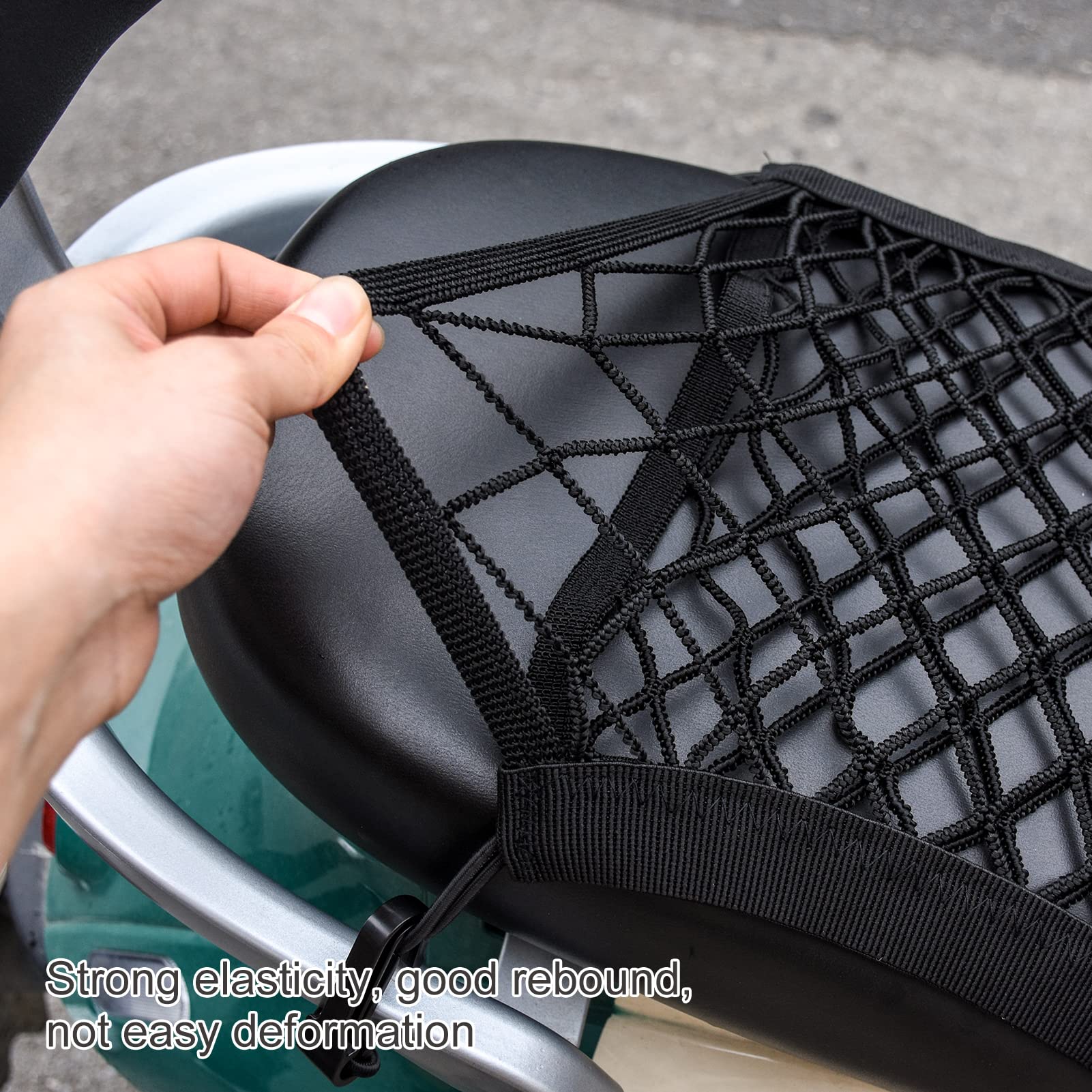 2 Pack Motorcycle Cargo Net, Motorcycle Bungee Cargo Net 10.3"X15.4" Helmet Net Small Luggage Rack High-Elastic Double Layer Bungee Net Thicken Net with Adjustable Metal Hooks for Motorcycle Bike ATV