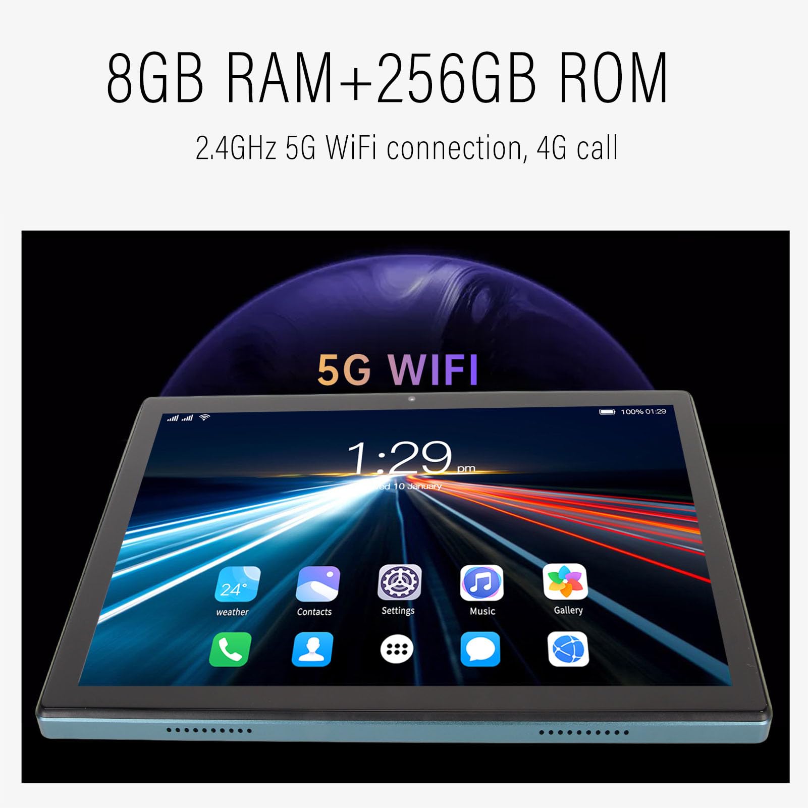 2 in 1 10.1 Inch Tablet for Android 12 with Keyboard and Mouse, 2.4GHz and 5G WiFi, 2.0Ghz 8 Core CPU, 8 + 256G, 1960 x 1080 FHD HD, Bluetooth 5.0, 8MP + 16MP, 4G Calling (US Plug)