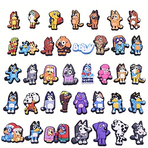 38pcs Blue Dog Cartoon Shoe Charms! Dog Shoe Decoration Charms For Clog Sandals Shoes! Cute Pin Shoe Accessories For Kids Girls Boys Party Favors Birthday Gifts!