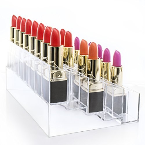 Benbilry Lipstick Holder, 40 Space Acrylic Lipstick Holder Organizer Case Display Rack,40 Slots (in a 8 x 5 Arrangement) Stand Cosmetic Makeup Organizer Lipstick, Brushes, Bottles More