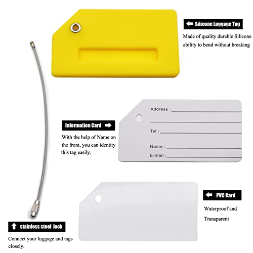 7 Pack Silicone Luggage Tag Baggage Handbag Travel Suitcase Tags with Name ID Card Perfect to Quickly Spot Luggage Suitcase (Yellow)
