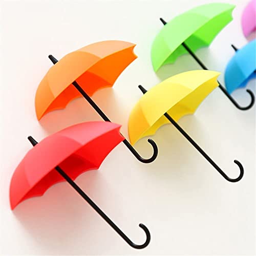 6 PCS Colorful Umbrella Key Hooks Adhesive Wall Hooks Wall Rack Decorative Wall Hanging Hooks Key Hair Pin Holder