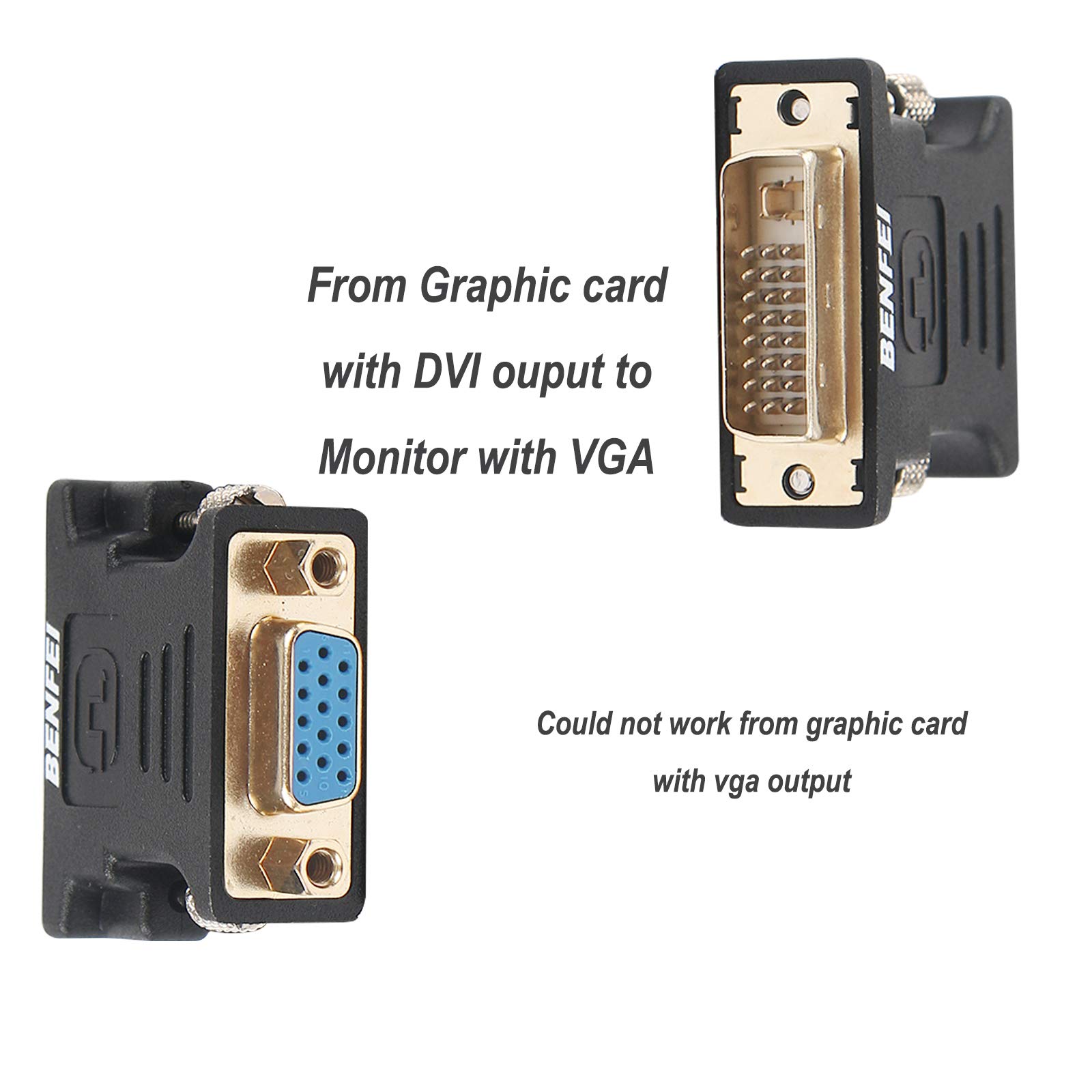 BENFEI DVI-I to VGA Adapter, 2 Pack DVI 24+5 to VGA Male to Female Adapter with Gold Plated Cord