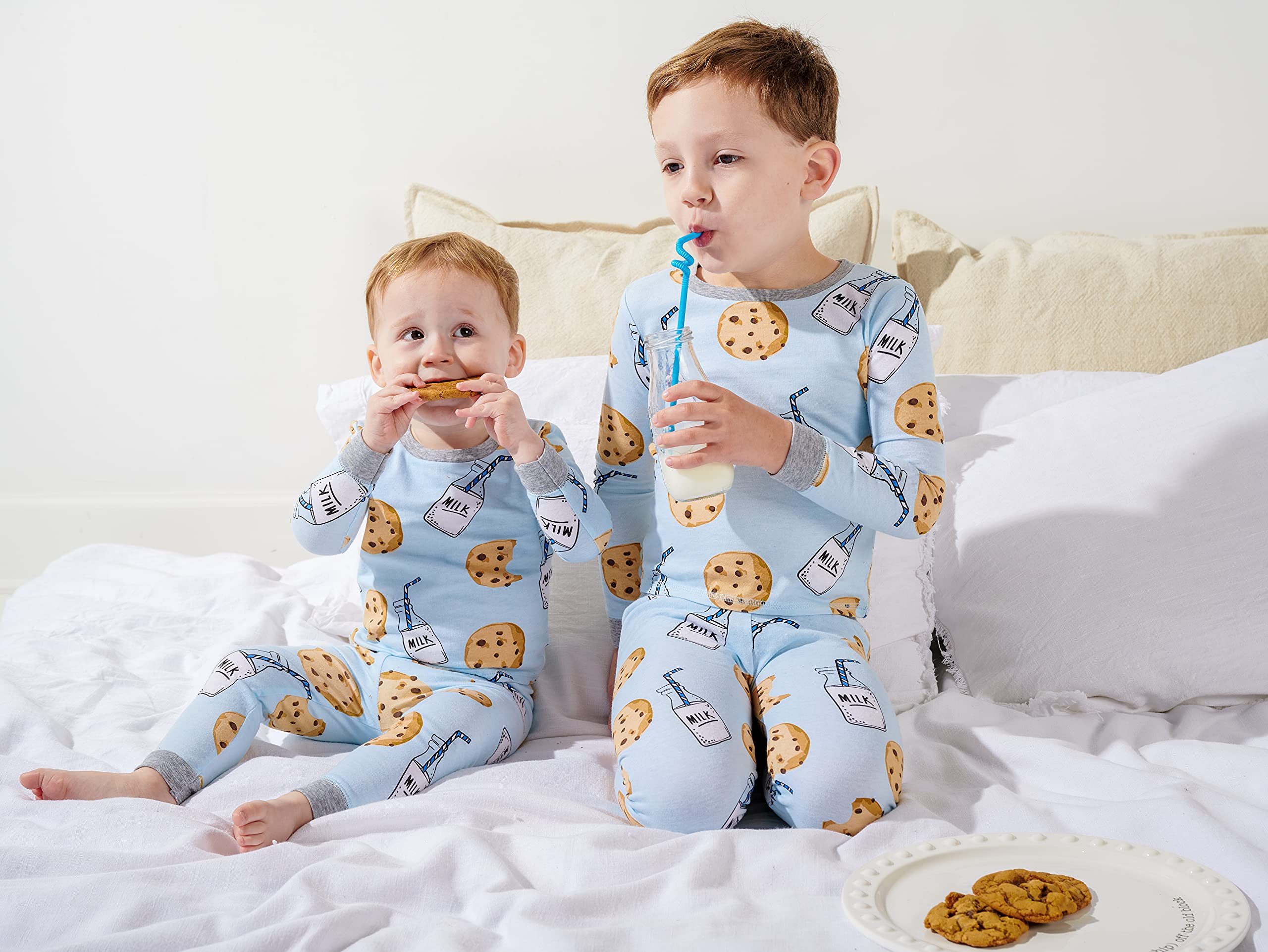 Mud Pie Baby Boys' Milk and Cookies Pajama Set, Blue, 12-18, 12 Months-18 Months