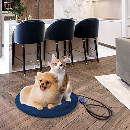 Cat Heating Pad,self Heating cat pad with Safe Indoor use Adjustable Warming Mat, Heated Dog pad with Chew Resistant Cord and Removable Cover for Cats and Small Dogs (Round, Blue) …