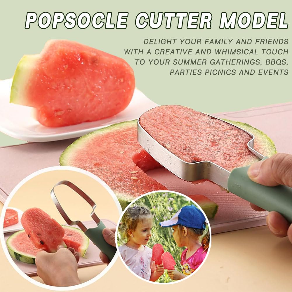 3-in-1 watermelon cutter slicer tool,watermelon knife stainless watermelon slicer watermelon fork ,fruit cutter slicer kitchen gadgets - Green
