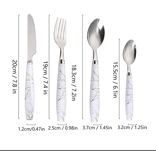 24-Piece Set of Marble pattern Handle Cutlery Set Kitchen Silverware Tableware Main Stainless Steel Knife and Fork Spoon Commercial Steak Coffee Western Tableware (White)