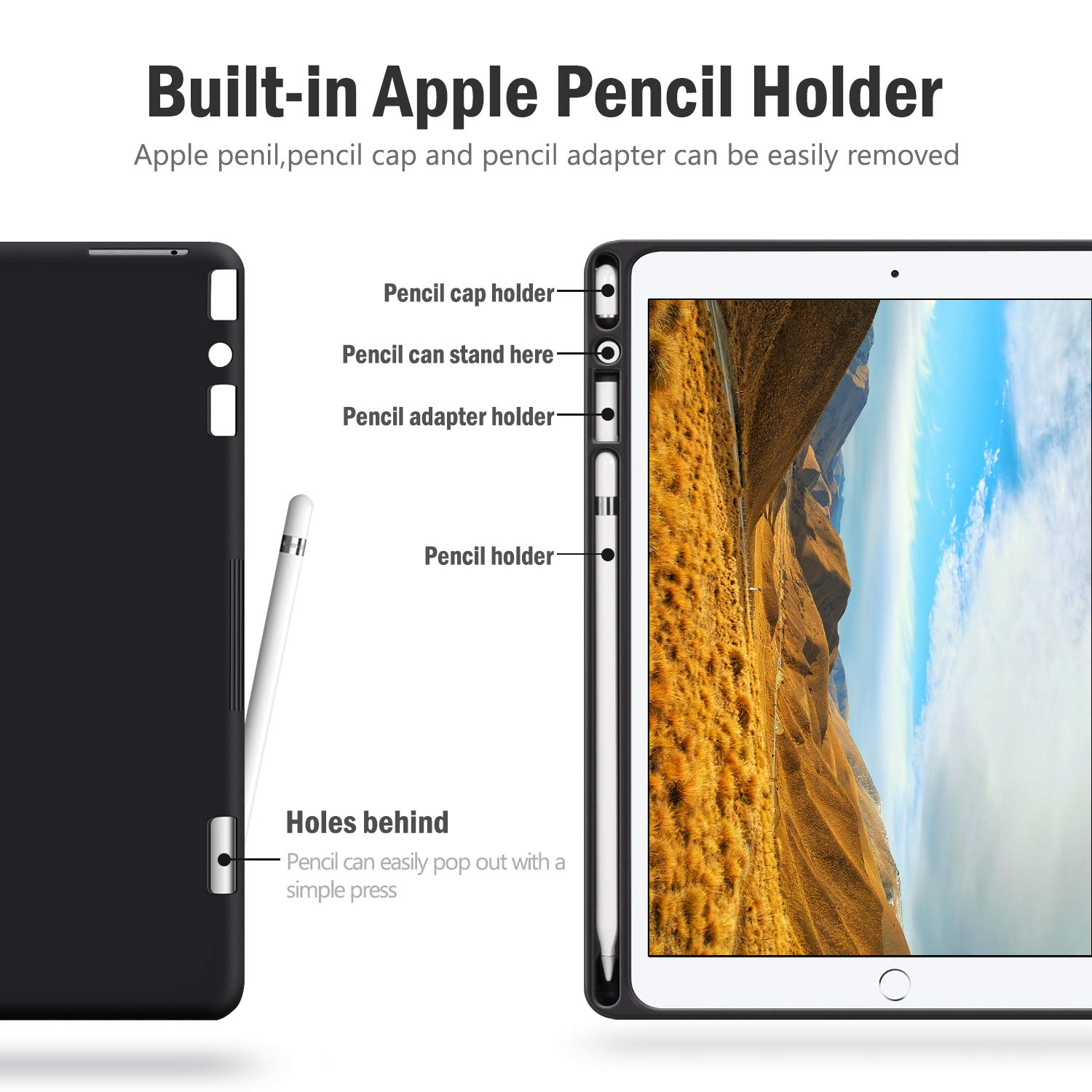 Antbox Case for iPad Pro 9.7/ iPad Air/iPad Air 2 with Built-in Pencil Holder Auto Sleep/Wake Function PU Leather Smart Cover (Black)