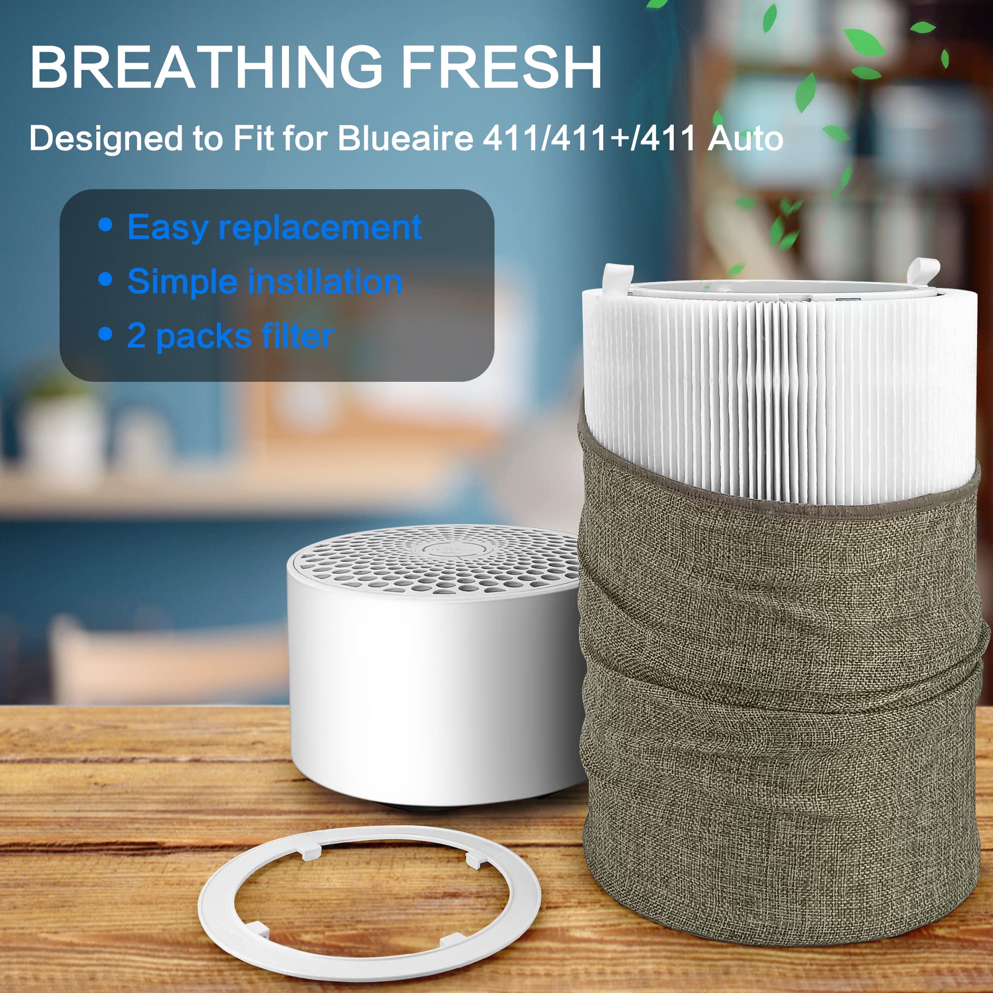Blue Pure 411 Compatible with Blue Air Filter Purifier Replacement 411+, 411 Auto and Mini Air Purifier, 2 Packs