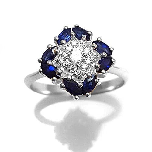 2 1/2 CT Round Shape White Cubic Zirconia & Simulated Blue Sapphire Wedding Engagement Ring in 14K White Gold Plated 925 Sterling Silver (2.50 Cttw) Ring Size - 6
