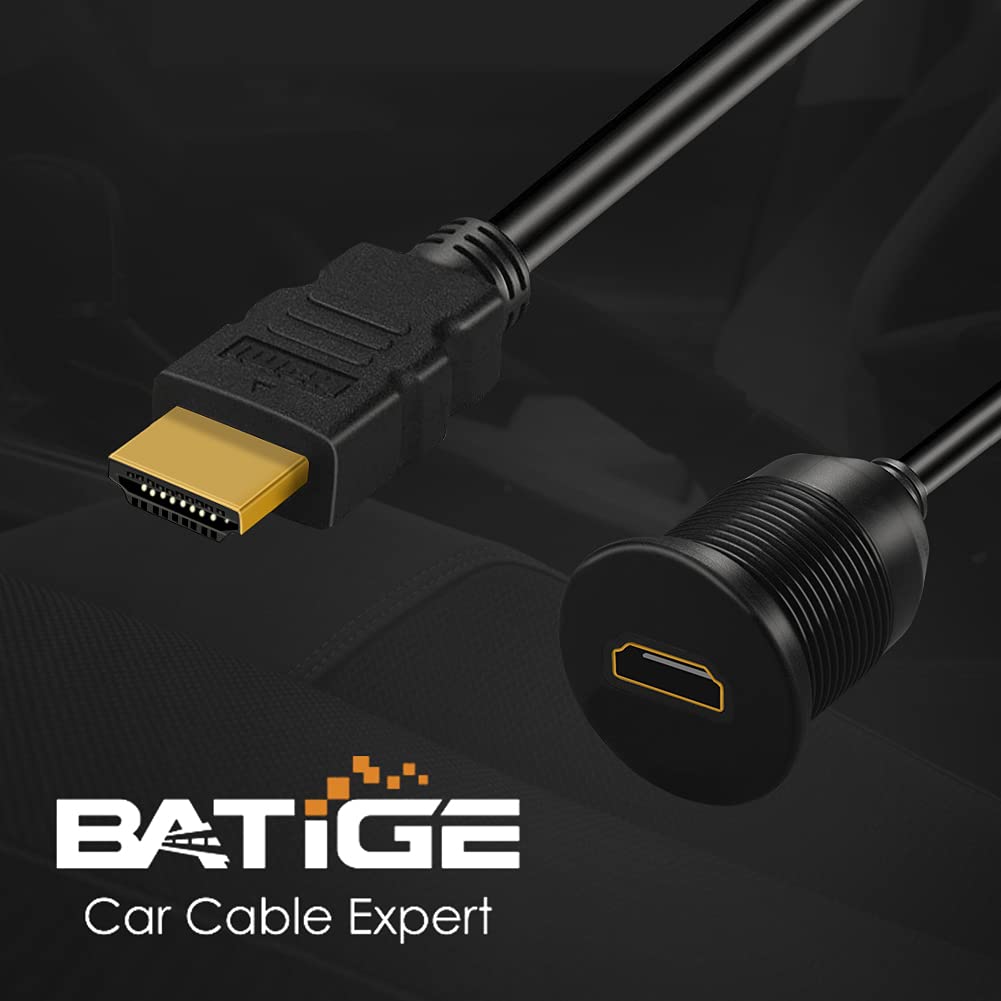 BATIGE HDMI Male to Female Car Mount Flush Extension Cable Truck Boat Motorcycle Dashboard Flush Mount with Mounting Panel - 3ft