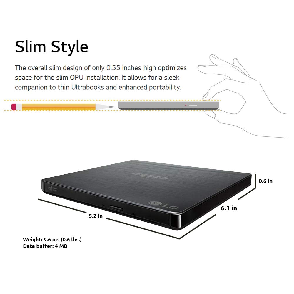 Produplicator LG BP60NB10 Portable 6X Ultra HD 4K Blu-ray Burner External Drive with CyberLink Software, 25GB M-DISC BD-R, and USB Cable - Burns CD DVD BD DL BDXL Discs