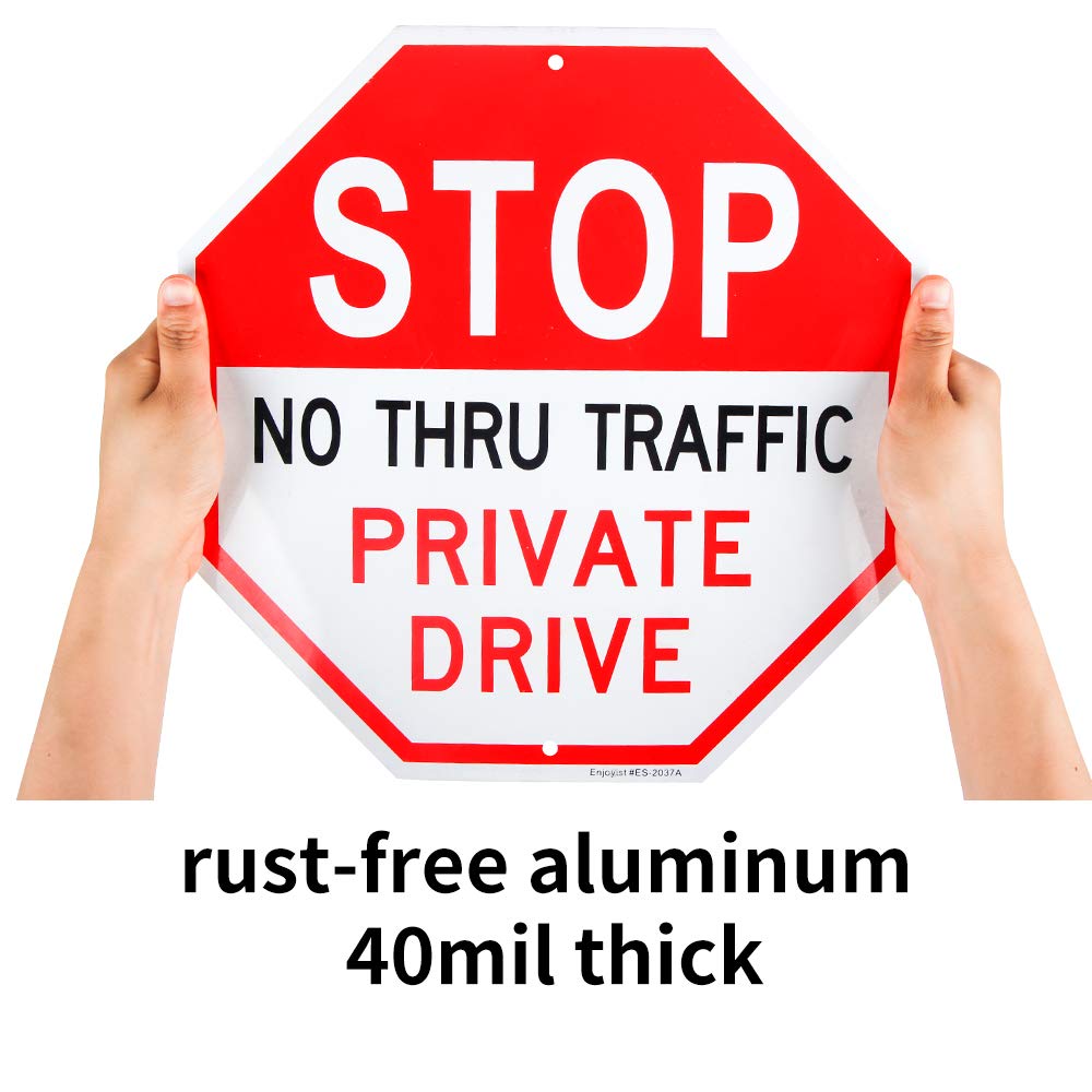 2 Pack No Thru Traffic Sign,Private Drive Sign, 12"x 12" 40 Mil Rust Free Aluminum Reflective Sign, UV Protected and Weatherproof