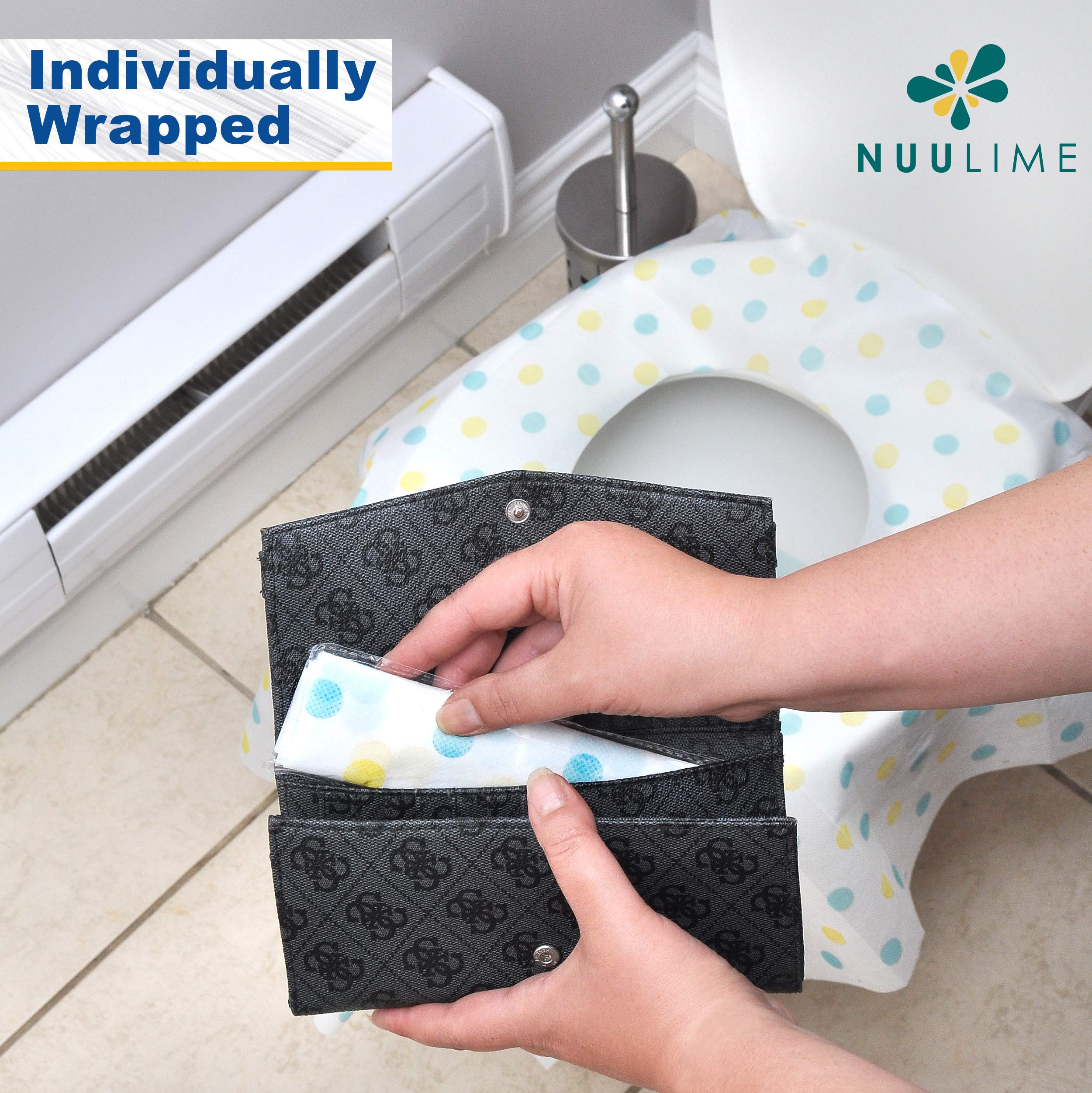 Toilet Seat Covers Disposable - 30 Pack - Extra Large Portable Liners for Bathroom, Road Trip, Child Travel, Toddler Potty Training, Adults On the Go - Individually Wrapped, Waterproof, Soft Clean Pad