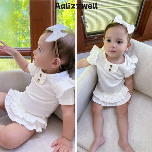 Aalizzwell Preemie Baby Girls Clothes Short Sleeve Bloomer Shorts Ribbed Summer Outfit White Premature