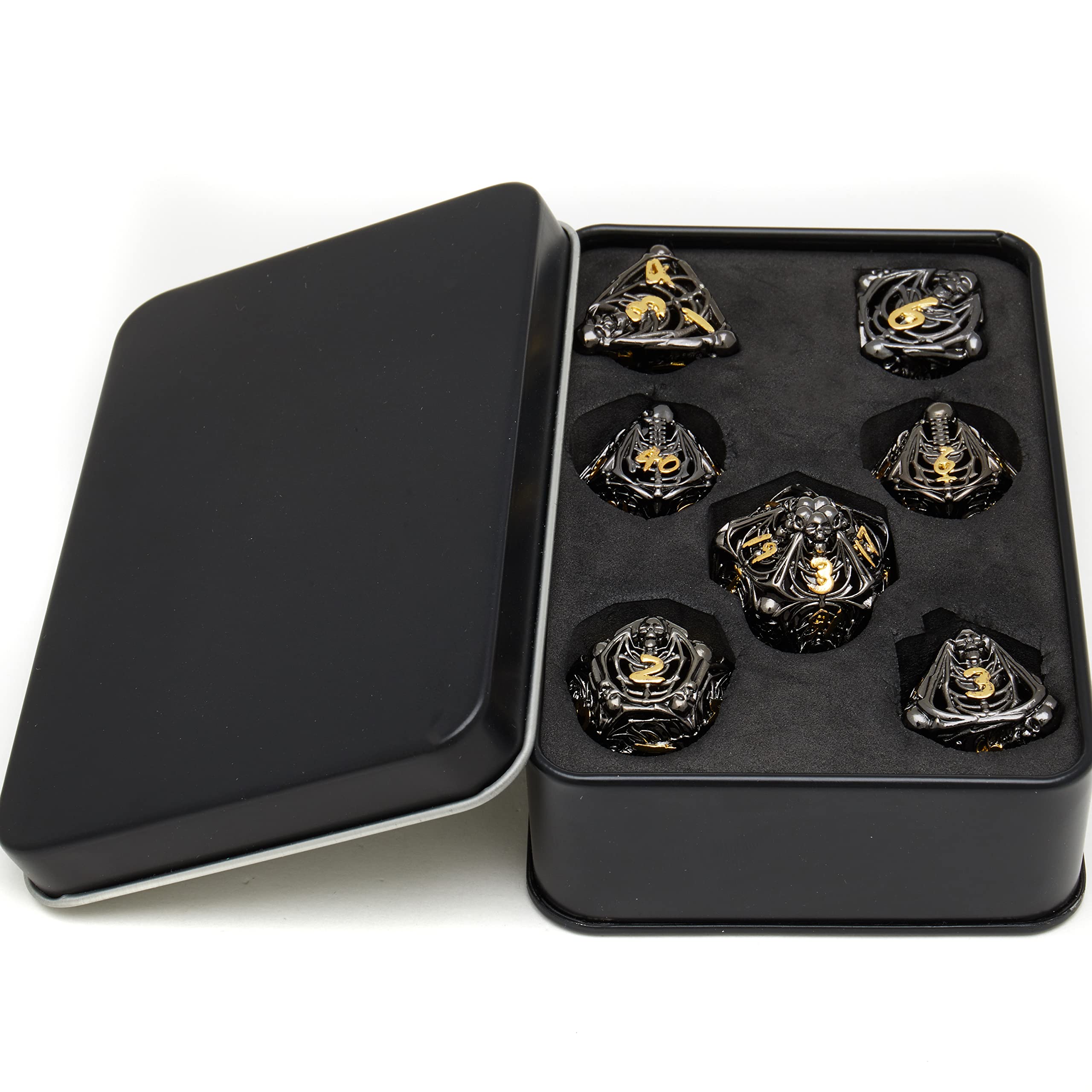 7-Piece Metal dice Set Skull Hollow Metal DND dice Set Suitable for Role Playing Dungeons and Dragons D&D dice