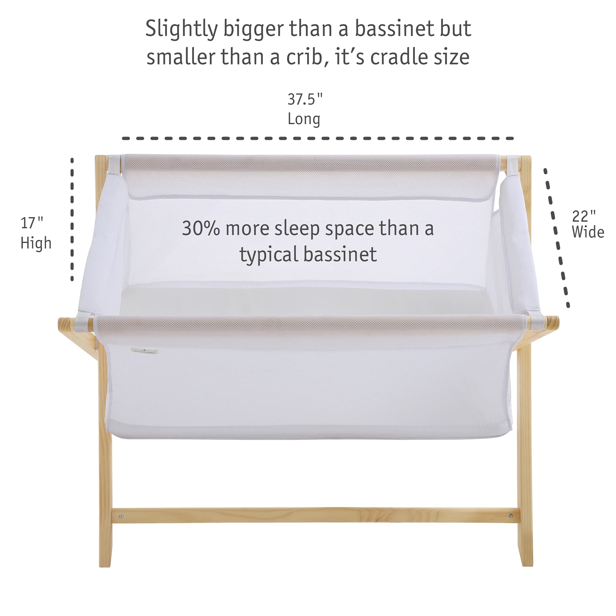 BreathableBaby Breathable Mesh Portable Sleeper — Beech & White — Bigger Than a Bassinet, It's Cradle Size — from Bedside to Travel — Easy Fold & Go — Newborn to 6 Months — Greenguard Gold Certified