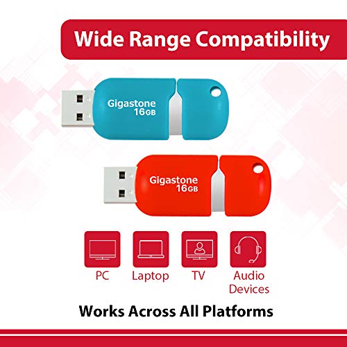 Gigastone V10 16GB 5-Pack USB 2.0 Flash Drive Thumb Drive Memory Stick Pen Drive Capless Retractable Design (Multi Color)