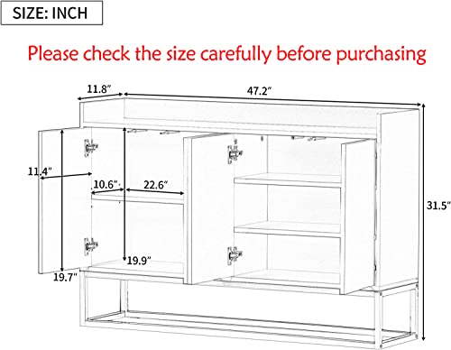 47" Buffet Sideboard Cabinets with Gold Metal Base, 4 Unobtrusive Doorknob, Elegant Freestanding Storage Cabinet, Large Storage Space Kitchen Console Table for Dining Living Room, Entryway, Navy Blue