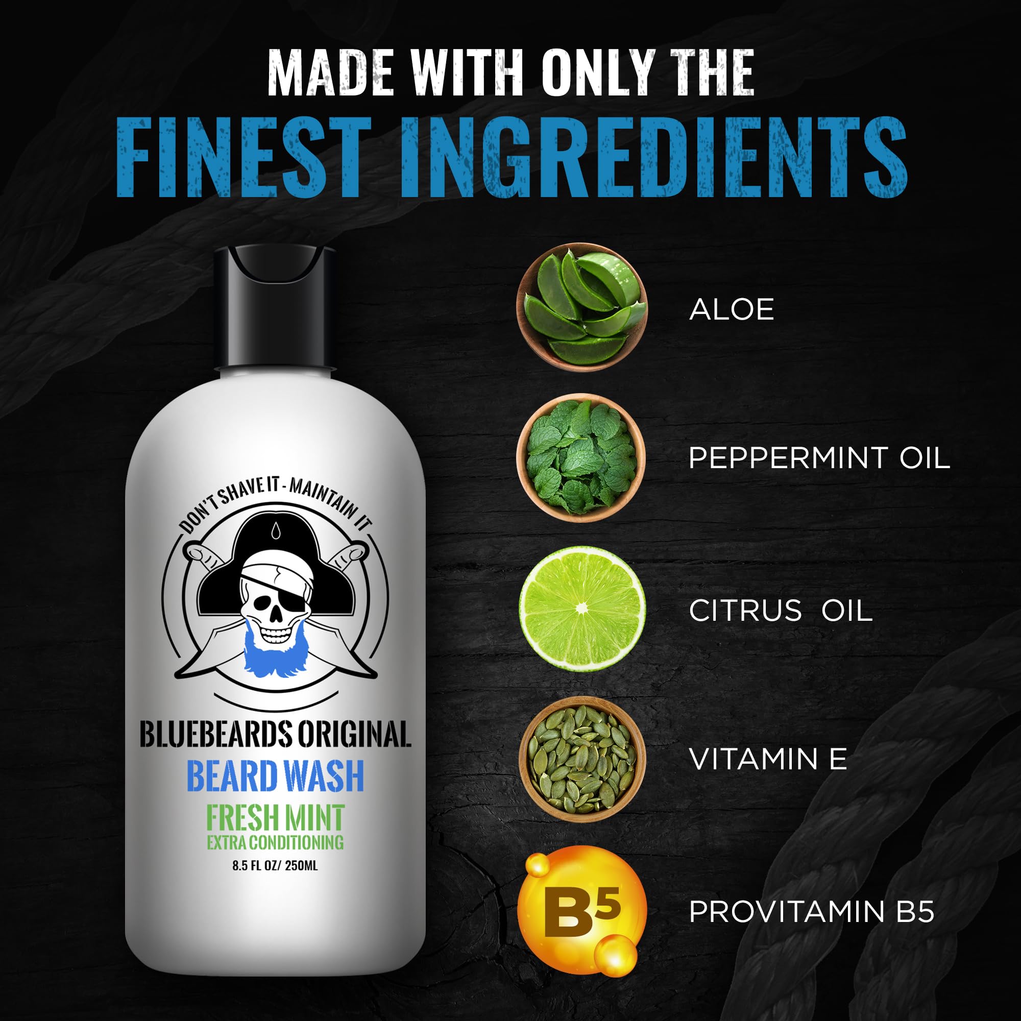 Bluebeards Original Fresh Mint Beard Care for Men, 8.5 oz. - Natural Peppermint Oil Formula for Deep Cleansing, Softening, and Conditioning Beard and Skin - Made in USA