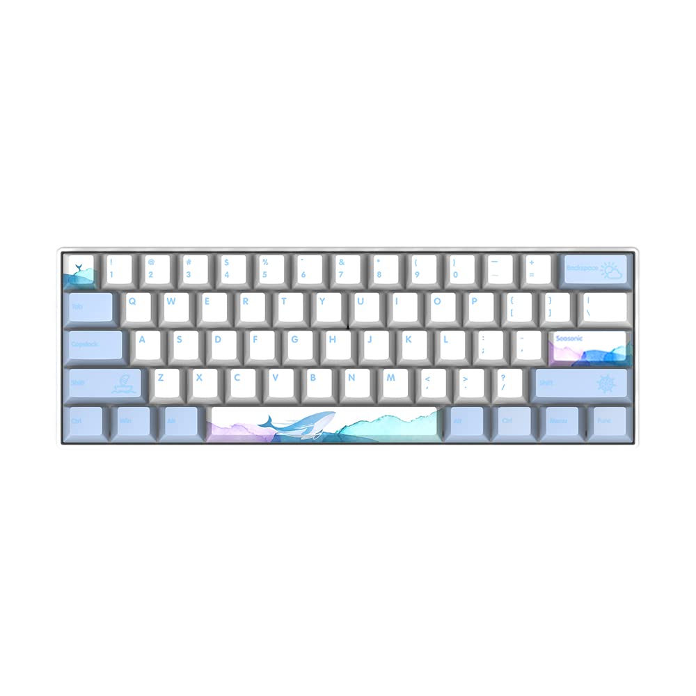 FKZ CXTECH X61 Sea Blue Theme Mechanical Keyboard,Outemu Hot Swap Switch Cherry Profile PBT Custom Keycaps,Mini 61 Keys Type-C Wired Keyboard,White Backlit 60% Gaming Keyboard (Red Switch)