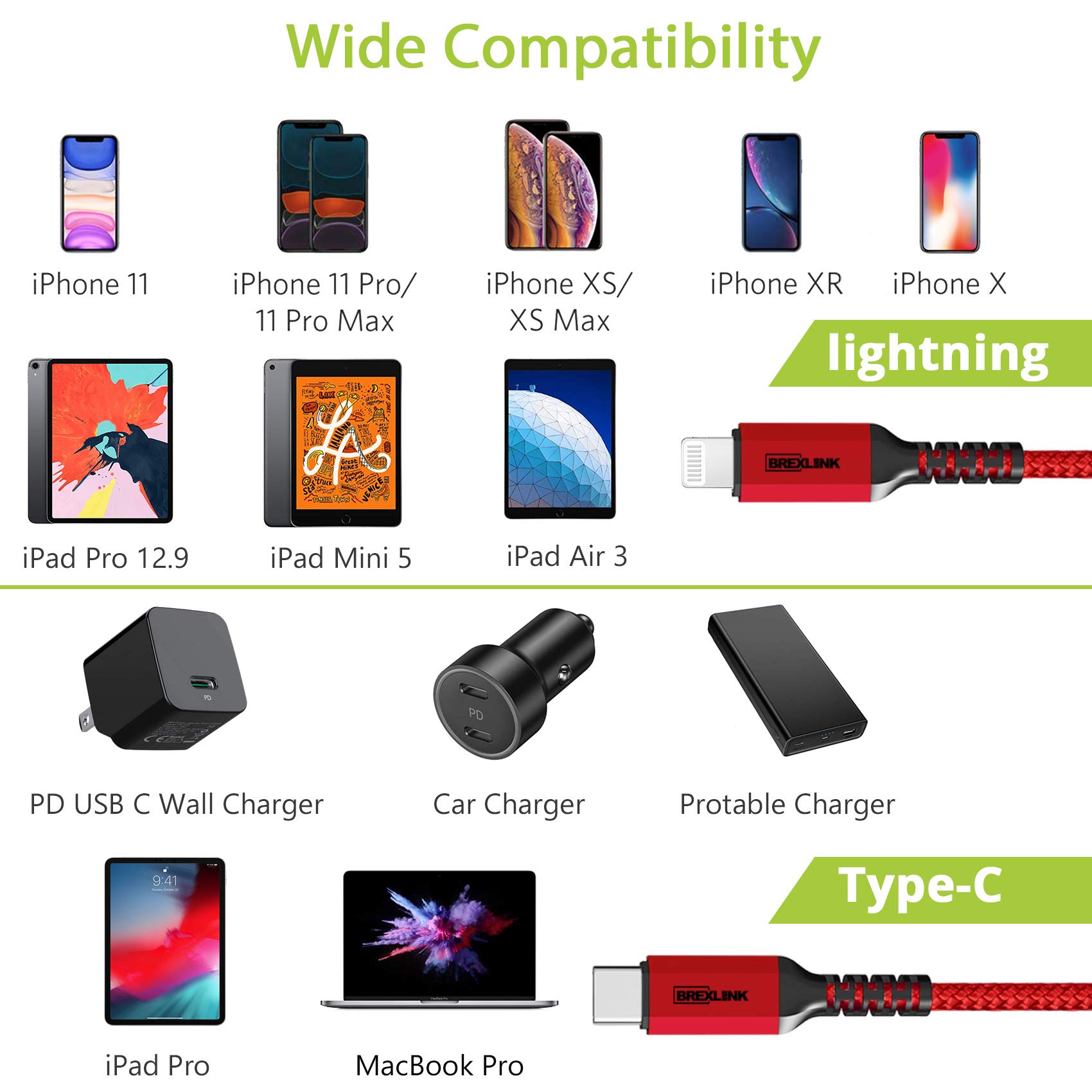 BrexLink USB C to Lightning Cable(10ft, MFi), Fast Charging Support Power Delivery, Nylon Braided Cable Compatible with Phone 12/12 Pro/11/11 Pro/11 Pro Max/XS Max/XS/XR/X/8/8 Plus,Red