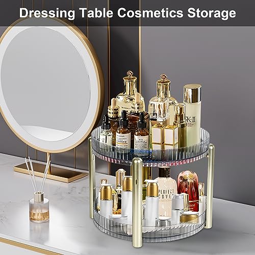 2 Tier Lazy Susan Turntable, Clear Spice Rack Organizer, Perfume Organizer, 360°Rotating Condiment Organizer, Farmhouse Tiered Tray Decorative Trays, for Cabinet, Pantry, Kitchen, Bathroom