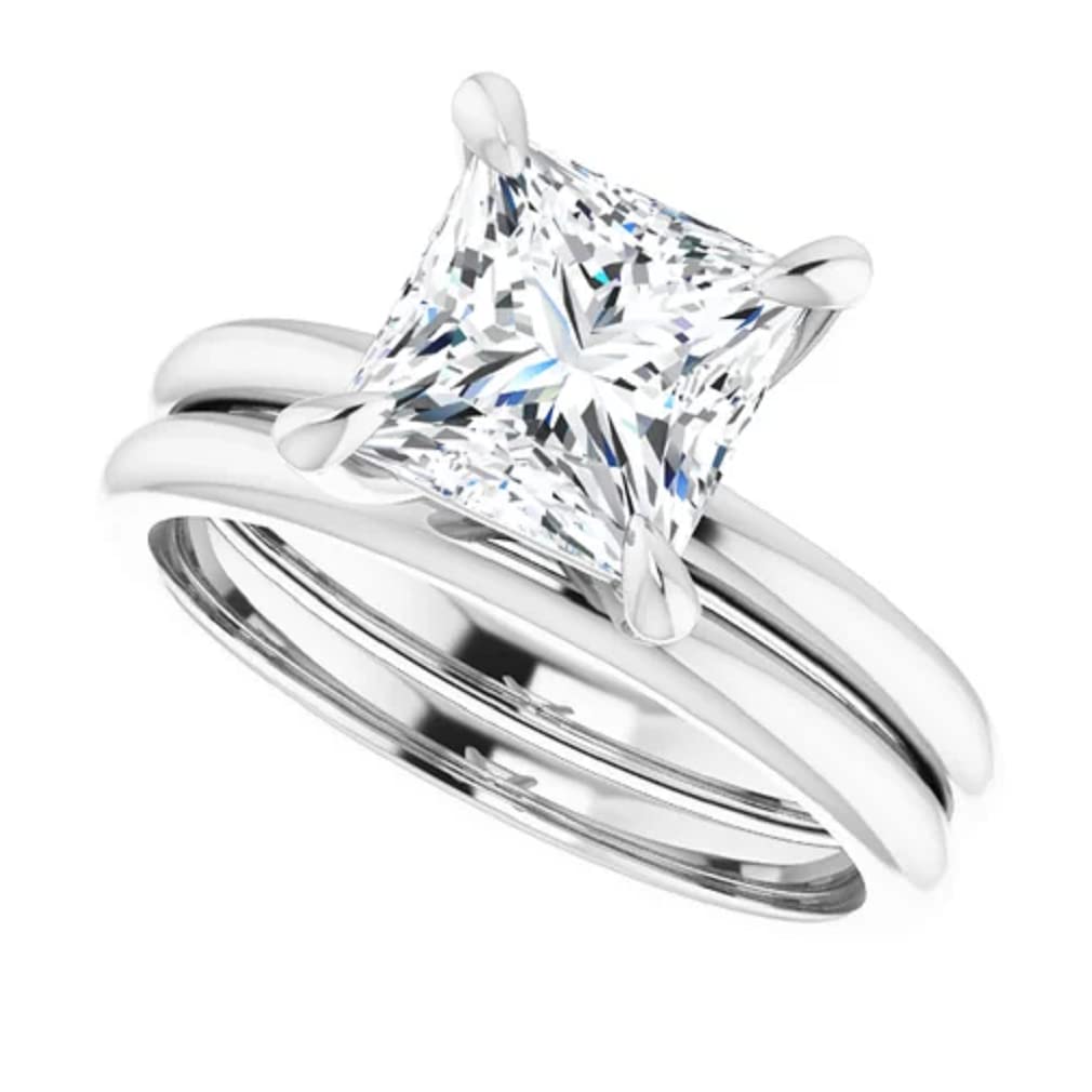 2.75 CT Princess Cut VVS1 Colorless Moissanite Engagement Ring Set, Wedding/Bridal Ring Set, Sterling Silver Vintage Antique Anniversary Promise Ring Set Gift for Wife (4)