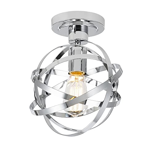 Catalina 10.75" Colton Orbit Chrome Metal Orb Semi Flushmount Ceiling Light