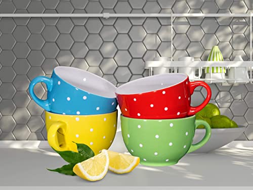 Bruntmor | Large Coffee Mug - 24 Oz Polka Dots Mug - Ceramic Soup Mug - Large Cereal Cups with Handles - Suitable As Tea, Cocoa & Coffee Mugs - Easy-to-clean - Comfortable Handle