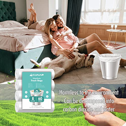 60 Counts Aklyaiap 8 Gallon Trash Bags,Biodegradable Medium Garbage Bags,Budget-Friendly Replacement for Simple Human H/J/G Trash Bag,White 30 Liter Wastebasket Bin Liners For Kitchen,Bathroom&Office