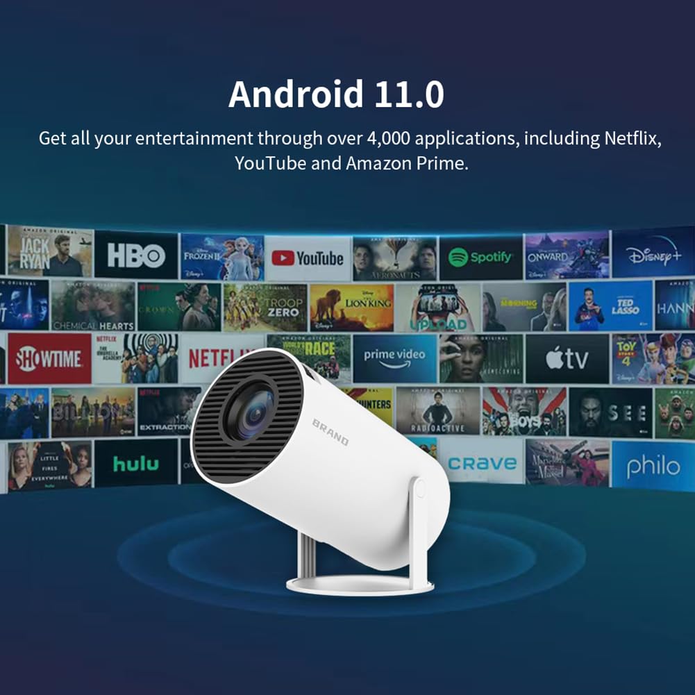180 Degree Rotatable Freestyless FHD HDR Smart Portable Projector for Indoor and Outdoor Home Theater, Low Noise,Automatic Focusing,Big Screen Experience