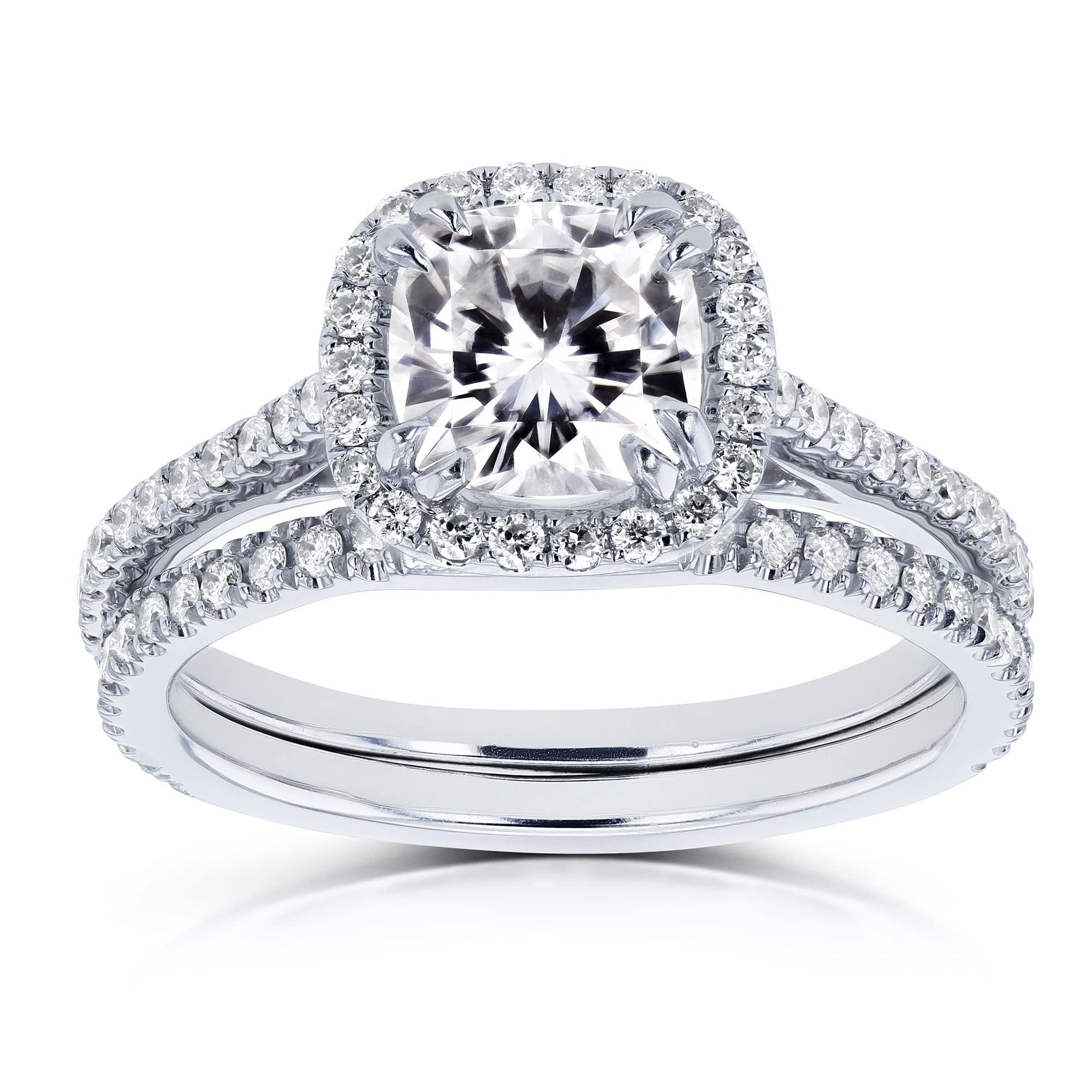 2 Carat(ctw) Cushion-Cut Moissanite Wedding Ring Sets for Women,10K 14K 18K Real Gold Engagement Ring Sets,Bridal Sets with Free Engraving Size 5-11 (18K Gold)