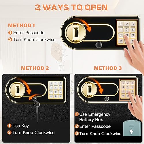 2.3 Cubic Fireproof Safe with Digital Keypad Key, Anti-Theft Safes Fireproof Waterproof with Fireproof Document Bag, Security Home Safe Box for Pistol Money Medicine Important Documents