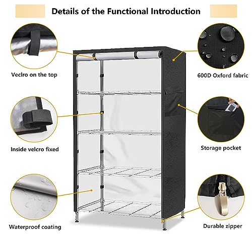 Aacabo Shelf Cover,Waterproof Dustproof Storage Shelving Unit Cover,Fits 60"Wx24"Dx72"H Shelf,Shelf Display Rack Protector Cover with Zipper,Black(Cover only)