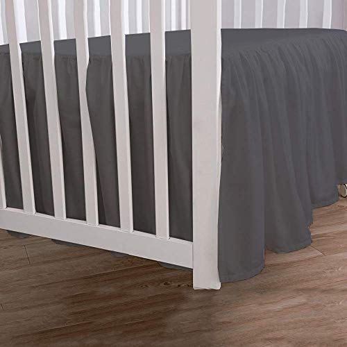 Crib Skirt Split Corners 100% Natural Cotton Crib Skirt Dust Ruffle 4 Sides Perfect Nursery Bedding for Baby Boy or Baby Girl, Fit All Standard Crib Dark Grey Solid - 28" x 52" 14" Drop