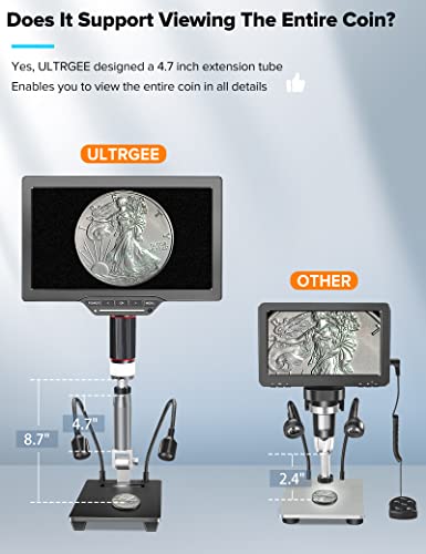 7-inch HDMI LCD Digital Microscope with Extension Tube and Guidebooks, (1200X 16MP 1080P), Microscope with Screen for Soldering & Coin Collection Included 32GB Card, Compatible with TV/Windows/Mac
