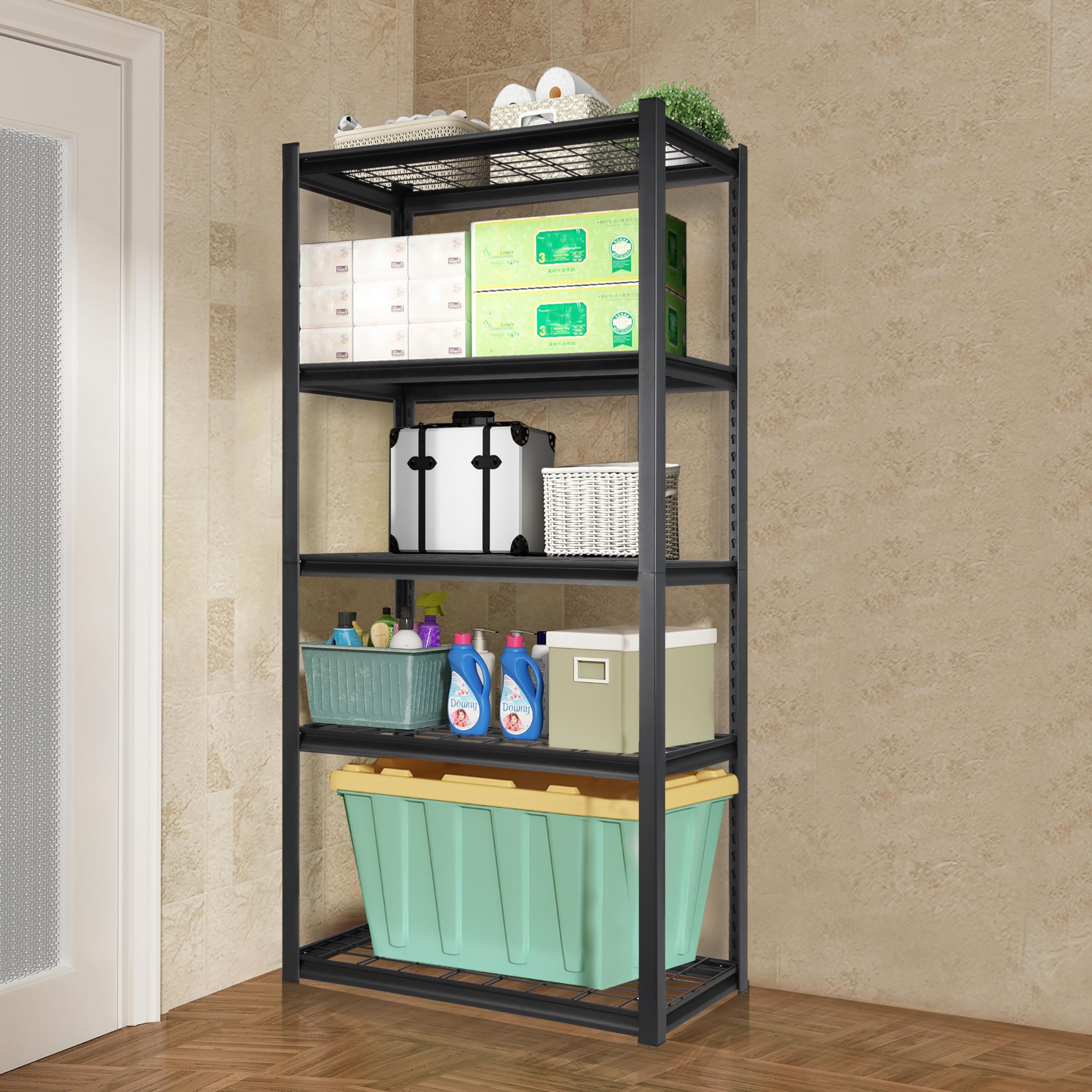 PACHIRA E-Commerce 35.5" W x 16.5" D x 72" H Garage Shelving Heavy Duty Loads 2000LBS, 5 Tier Adjustable Storage Shelves Metal Shelving Garage Utility Rack